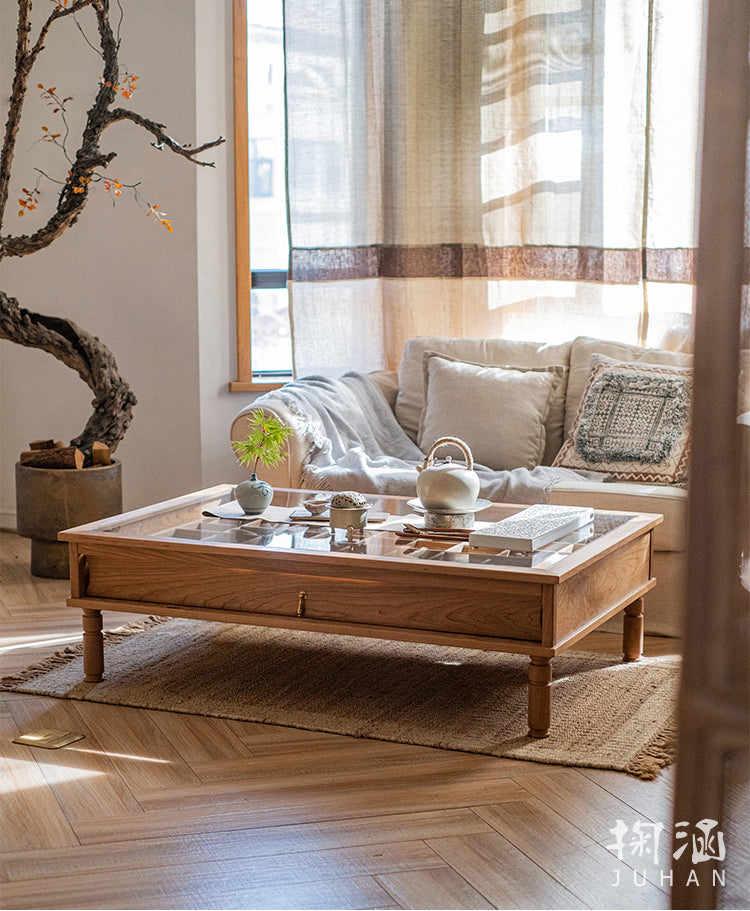 Buy JUHAN Marcellus Vintage Natural Wood Coffee Table with Storage System Online | maija