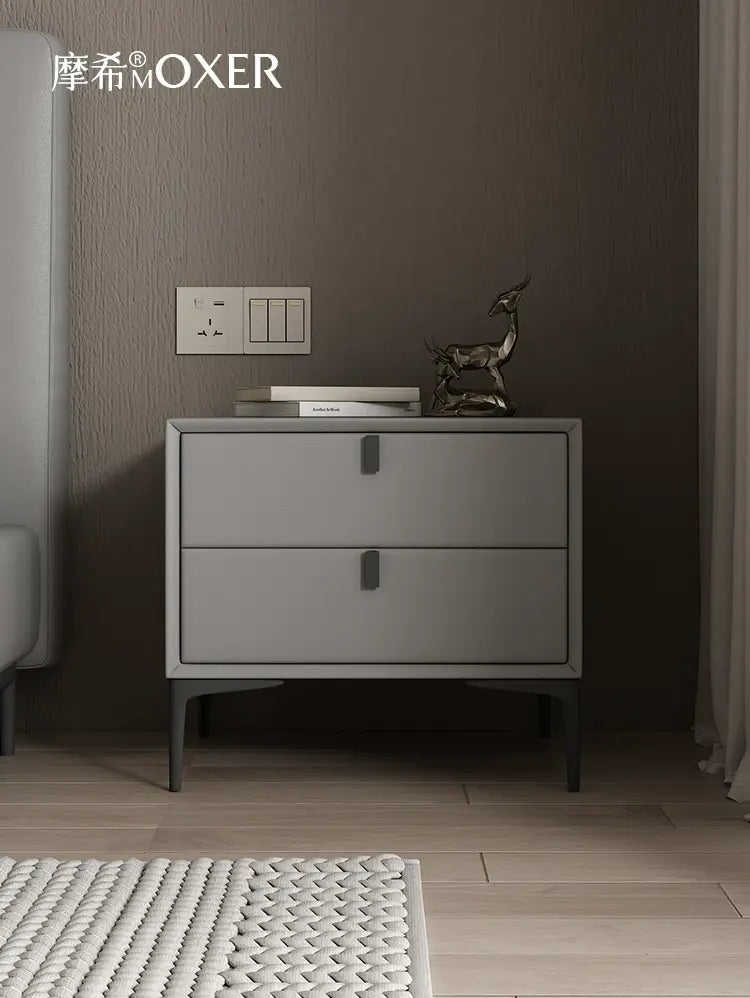 Buy MOXER Lysandra Elegant Leather & Wood Minimalist Bedside Cabinet ...